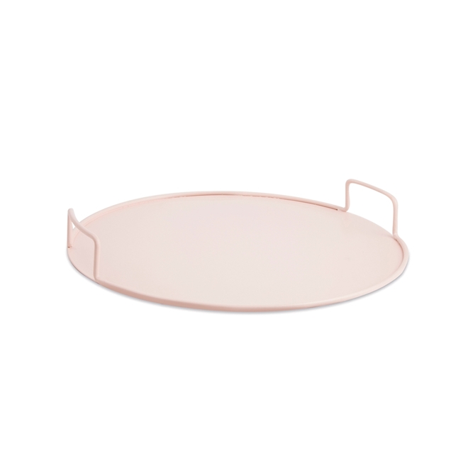 Bandeja Rosa Claro Redonda em Metal com Alças - P: você compra na ...