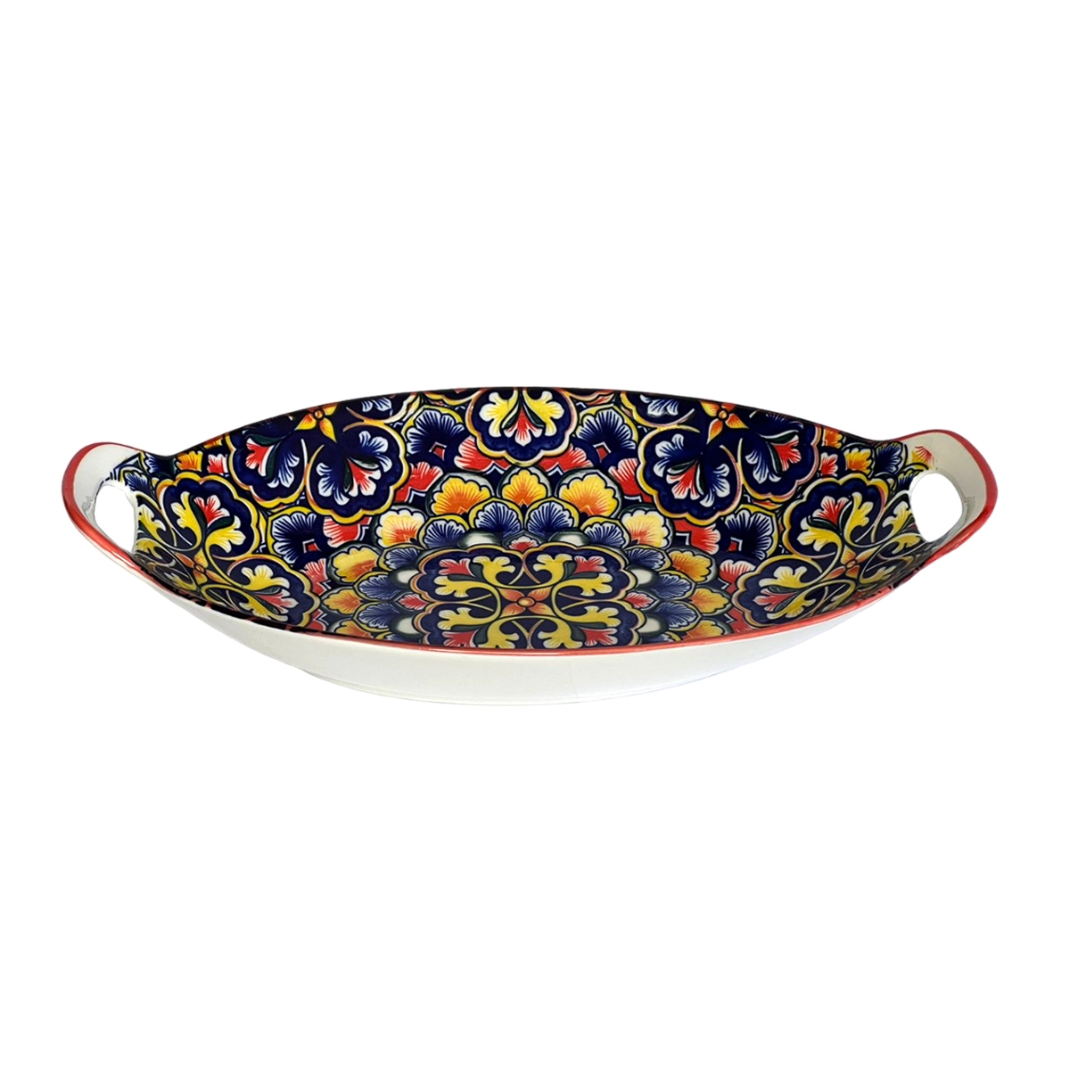 Travessa Oval Cerâmica Com Alça Estampa Azulejo Colorido 27cm: você ...