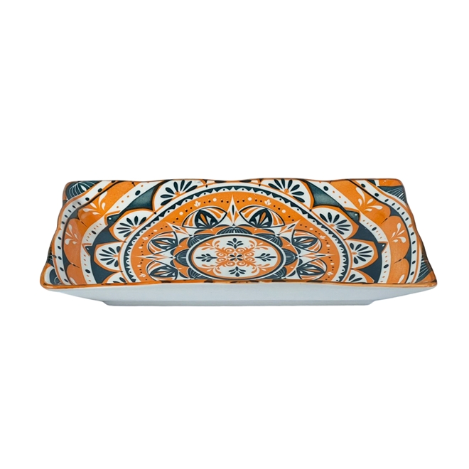Travessa Retangular de Cerâmica Mandala Laranja e Verde 21cm: você ...