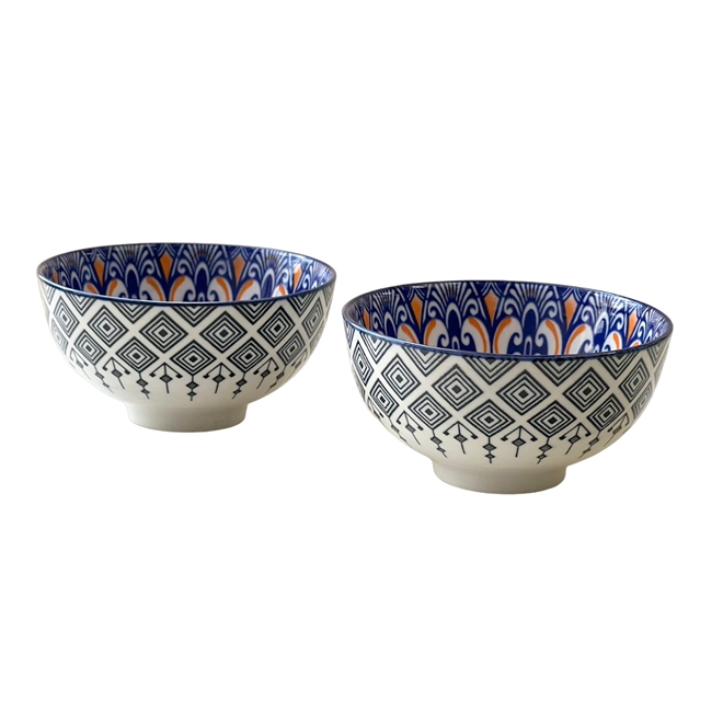 Conjunto de 2 Bowls em Cerâmica Mandala Azul e Laranja 250ml: você compra na Reviva Home