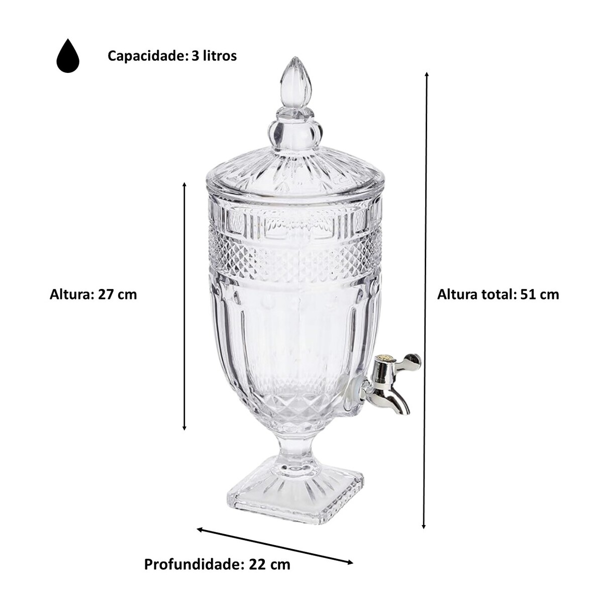 Suqueira Dispenser de Vidro Transparente com Tampa Capri 5L: você ...